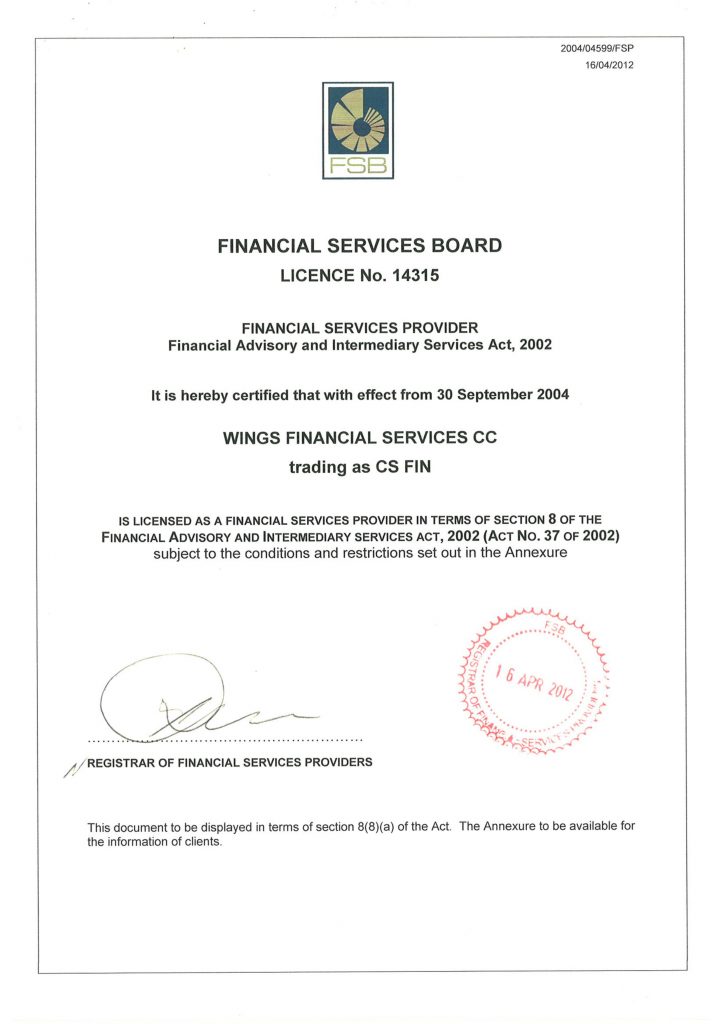 Certification | CSfin Financial Services Bloemfontein